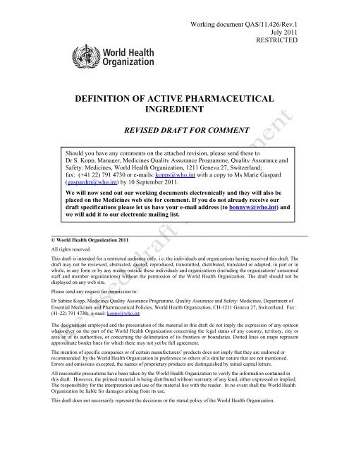 definition of active pharmaceutical ingredient - World Health ...