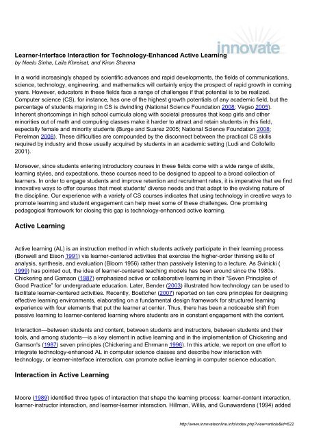 Learner-interface interaction for technology-enhanced active learning