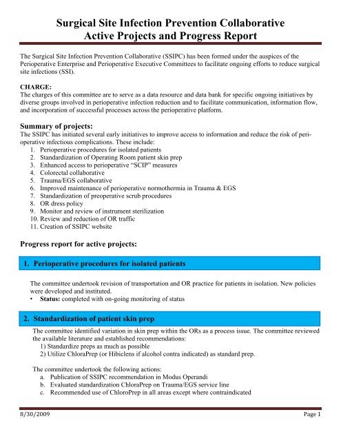 Surgical Site Infection Prevention Collaborative Active Projects and ...