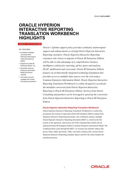 oracle hyperion interactive reporting translation workbench highlights