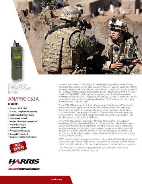 AN/PRC-152A Wideband Networking Radio Datasheet - Harris RF ...
