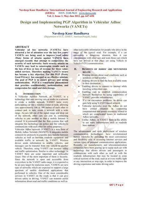 Design and Implementing PGP Algorithm in Vehicular Adhoc Networks