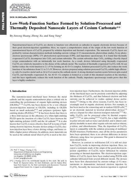 Low-Work-Function Surface Formed by Solution-Processed and ...