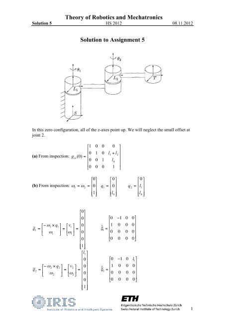 Theory of Robotics and Mechatronics Solution to Assignment 5