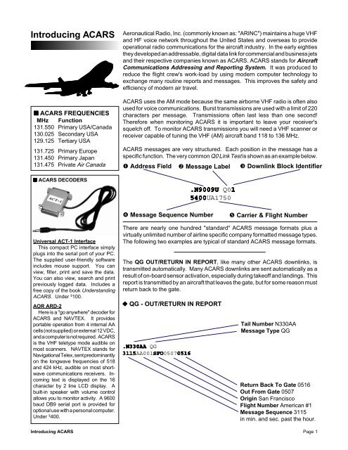 Introducing ACARS - Universal Radio, Inc.