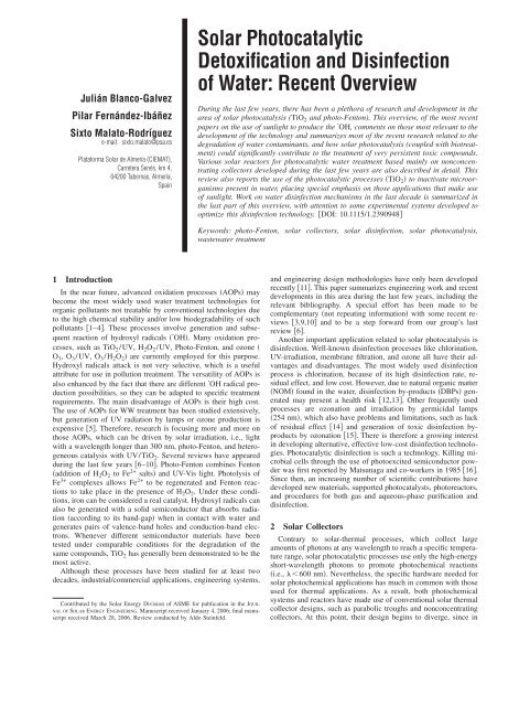Solar Photocatalytic Detoxification and Disinfection of Water: Recent ...
