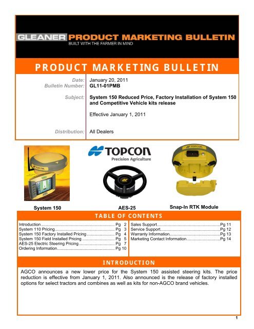 PRODUCT MARKETING BULLETIN - OneAGCO Document Center