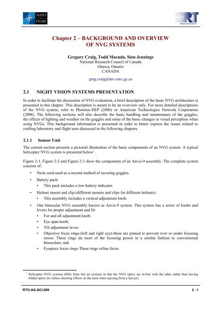 Chapter 2 – BACKGROUND AND OVERVIEW OF NVG SYSTEMS