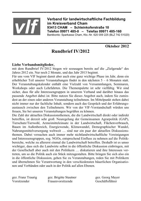 Rundbrief - Verband für landwirtschaftliche Fachbildung in Bayern eV