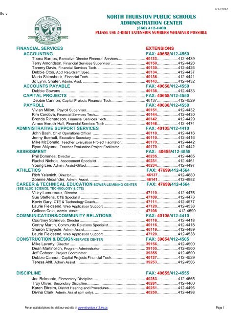 North Thurston Public Schools - Phone Directory