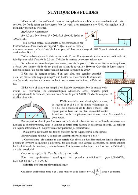 STATIQUE DES FLUIDES