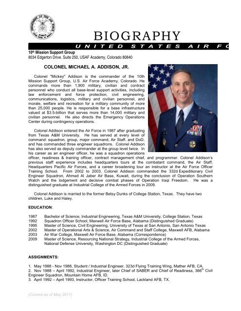 Bio - United States Air Force Academy