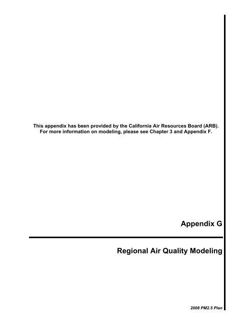 Appendix G Regional Air Quality Modeling - San Joaquin Valley Air ...