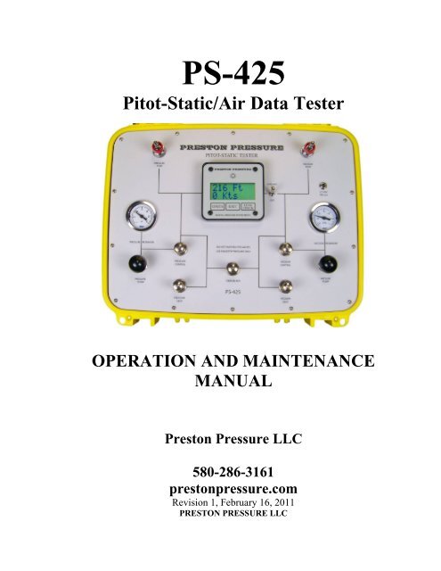PS-425 Pitot-Static/Air Data Tester OPERATION AND ...
