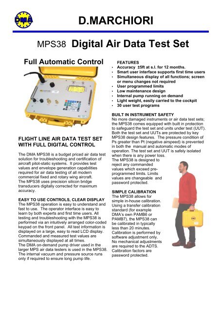Digital Air Data Test Set Full Automatic Control - D. Marchiori Srl