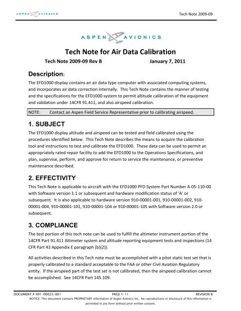 Tech Note for Air Data Calibration - Aspen Avionics