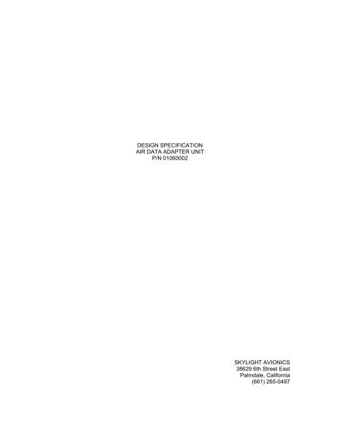 DESIGN SPECIFICATION AIR DATA ADAPTER ... - skylight avionics