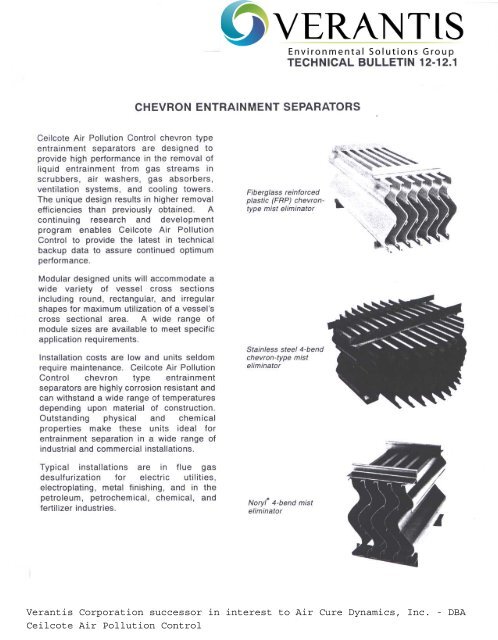 CHEVRON ENTRAINMENT SEPARATORS - Verantis Corporation