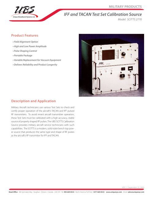 IFF and TACAN Test Set Calibration Source - Unique Broadband ...