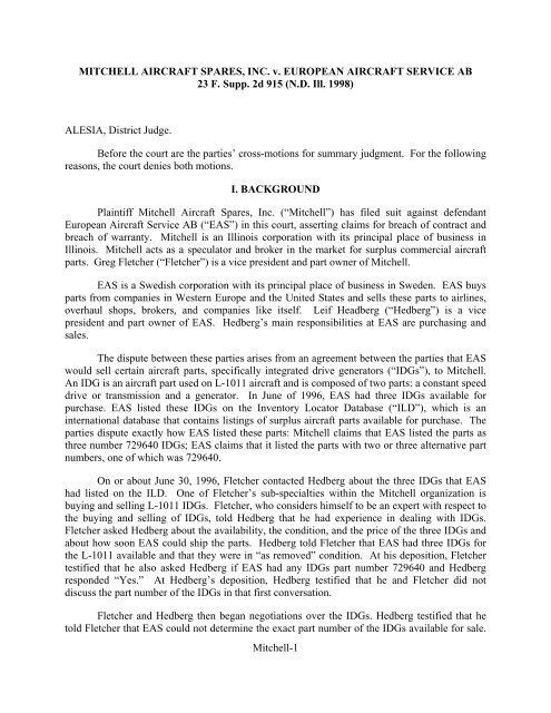 Mitchell Aircraft Spares, Inc. v. European Aircraft Service