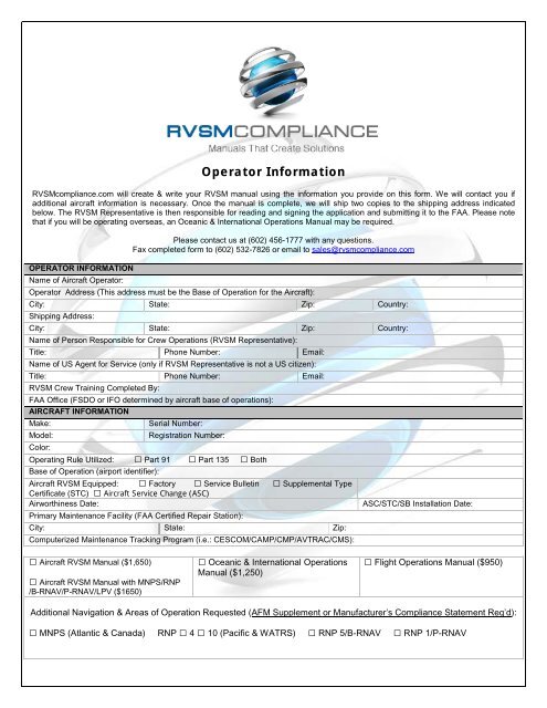 download form - RVSM Compliance