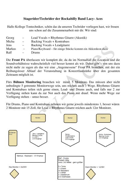 Stagerider/Techrider der Rockabilly Band Lacy- Aces - Musiker-Board