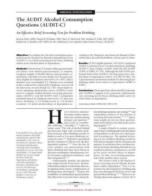 The AUDIT Alcohol Consumption Questions (AUDIT-C)