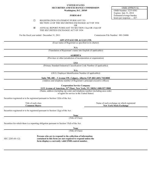 Form 40-F - Advantage Oil & Gas Ltd.