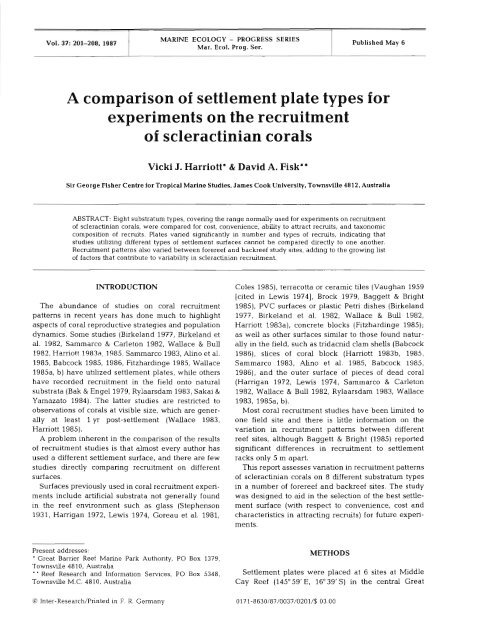 A comparison of settlement plate types for ... - Inter Research