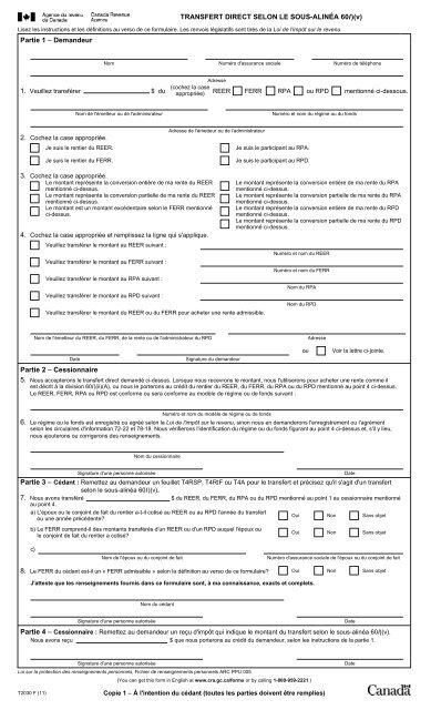 TRANSFERT DIRECT SELON LE SOUS-ALINÉA 60l)(v) Partie 1 ...