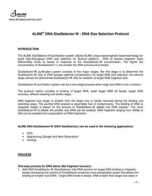 DNA Size Selection Protocol - Aline Biosciences