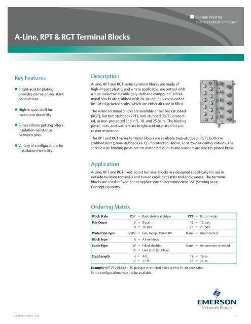 A-Line, RPT & RGT Terminal Blocks - Emerson Network Power