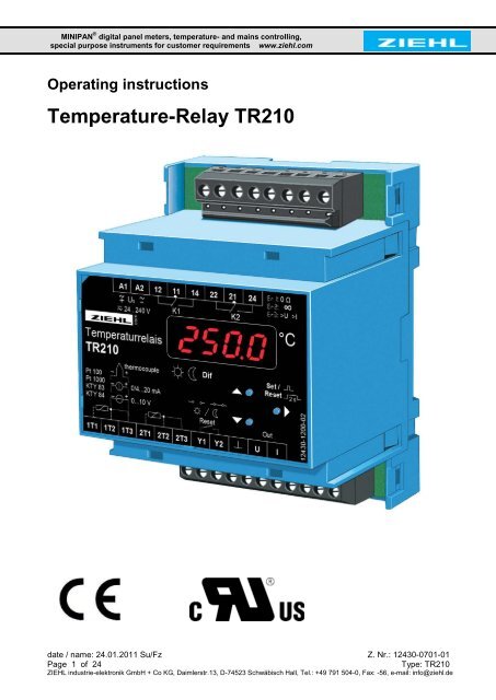 Operating instructions Temperature-Relay TR210 - ziehl.de