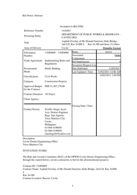Bid Notice Abstract Invitation to Bid (ITB) Reference Number ...