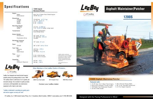 Specifications Asphalt Maintainer/Patcher 1200S - LeeBoy
