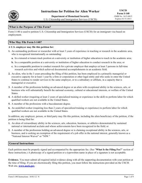 Instructions for Form I-140 - uscis