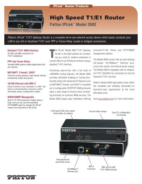 High Speed T1/E1 Router - Patton