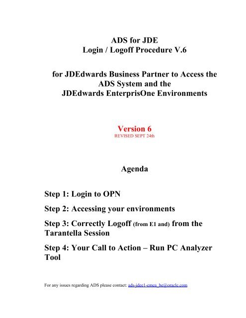ADS for JDE Login / Logoff Procedure V.6 for JDEdwards ... - Oracle