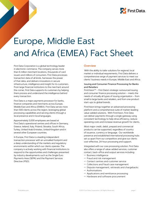Europe, Middle East and Africa (EMEA) Fact Sheet - First Data