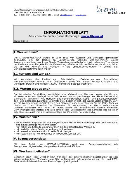 INFORMATIONSBLATT - Literar-Mechana