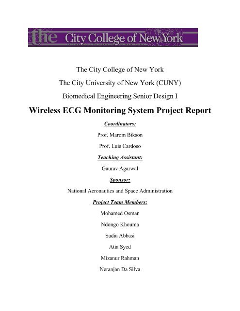 Wireless ECG Monitoring System Project Report - Department of ...