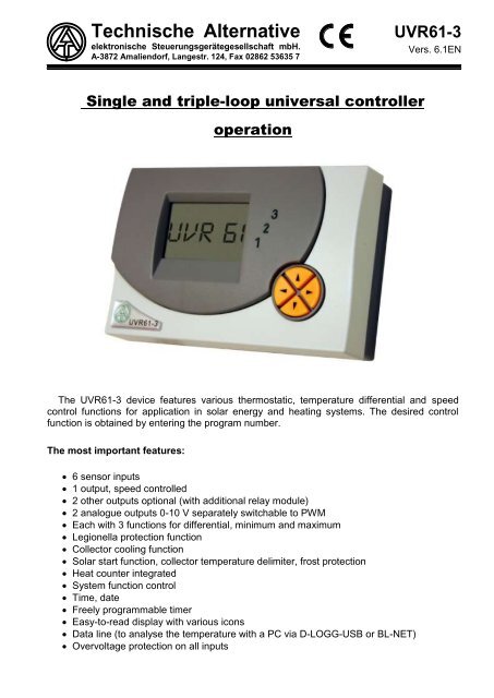 UVR61 Controller Manual - EcoSolar