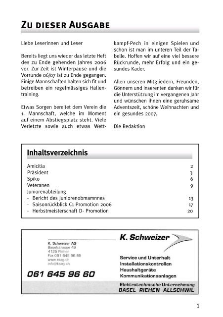 Zu dieser Ausgabe - FC Amicitia Riehen