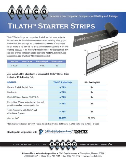 TilathTM Starter Strips - AMICO Building Products