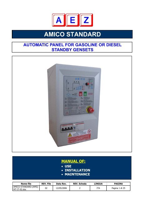 amico standard automatic panel for gasoline or diesel ... - AEZ Italy