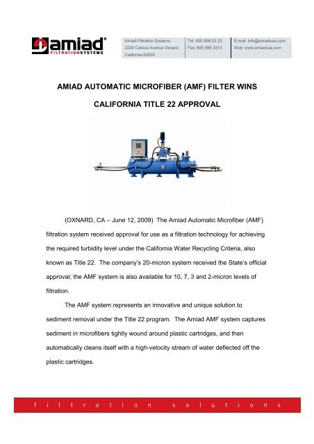 AMIAD AUTOMATIC MICROFIBER (AMF) FILTER WINS ...