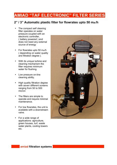 AMIAD “TAF ELECTRONIC” FILTER SERIES