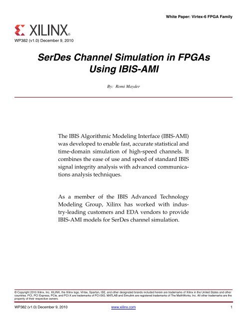 Xilinx WP382 SerDes Channel Simulation in FPGAs Using IBIS-AMI ...