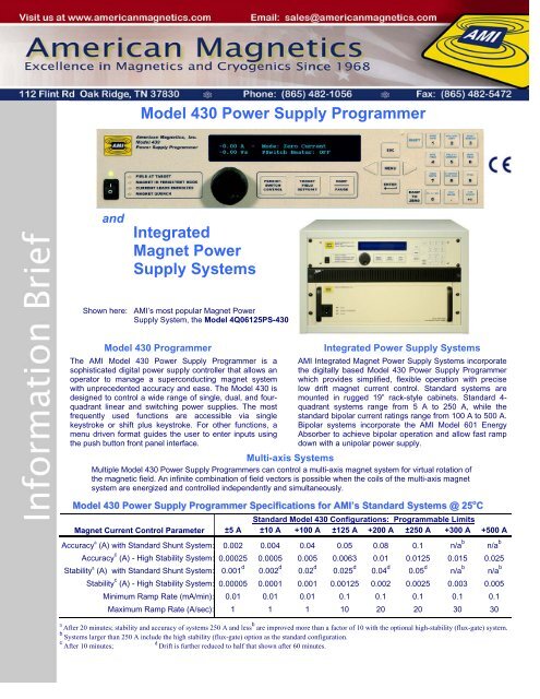 Model 430 Power Supply Programmer - American Magnetics Inc.
