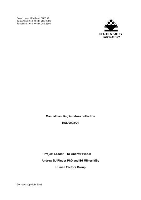 HSL/2002/21 - Manual handling in refuse collection - HSE